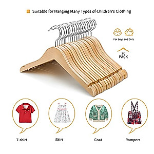Nature Smile 20 Pack 14 Inches Juniors Preteen Older Children Wooden Clothes Hangers Wood Dress Shirt Hanger Coat Jacket Hangers with Notches and 360° Swivel Anti-Rust Chrome Hook (Natural)