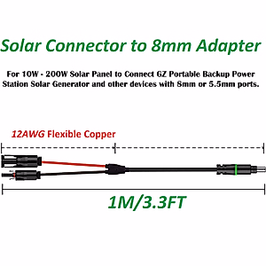 PolyEnergy Solar Connector to 8mmDC Power Plug with DC 5.5x2.1mm Converter Cable 100W 200W Solar Panel Portable Solar Panel for Solar Generator Portable Power Station 12AWG Flexible and Heavy Gauge