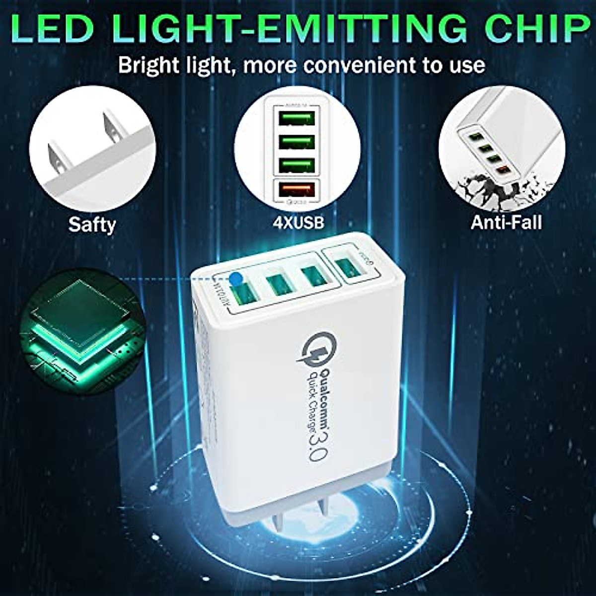 USB Charger 40W QC3.0 USB Wall Charger, 5V/3.1A 4-Port Charging Block Fast USB Wall Plug for iPhone 12 Pro Max/Mini/11/XS Max/XR/X/8/7/6, iPad, Samsung S8/S9, Note8/9, LG, HTC, Moto, Switch and More