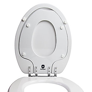 TOPSEAT TinyHiney Potty Elongated Toilet Seat, Adult/Child, w/Chromed Metal Hinges (Elongated White)