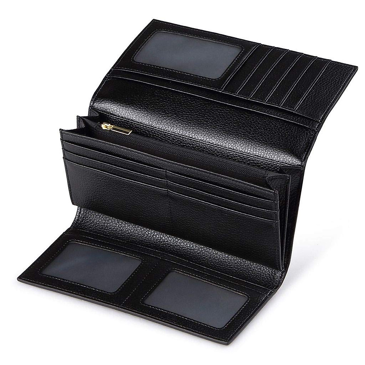 JEEBURYEE Womens RFID Blocking Genuine Leather Clutch Wallet Card Holder Ladies Long Purse Large Capacity Organizer Wallet Black