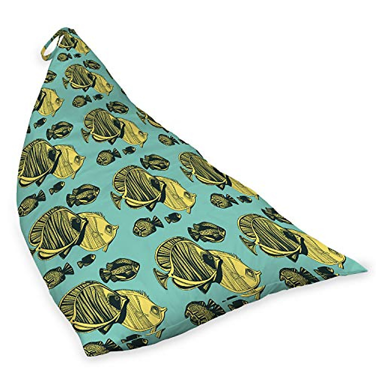 Lunarable Fish Lounger Chair Bag, Hand-Drawn Graphic Ocean River Marine Underwater Theme, High Capacity Storage with Handle Container, Lounger Size, Pale Yellow Pale Blue