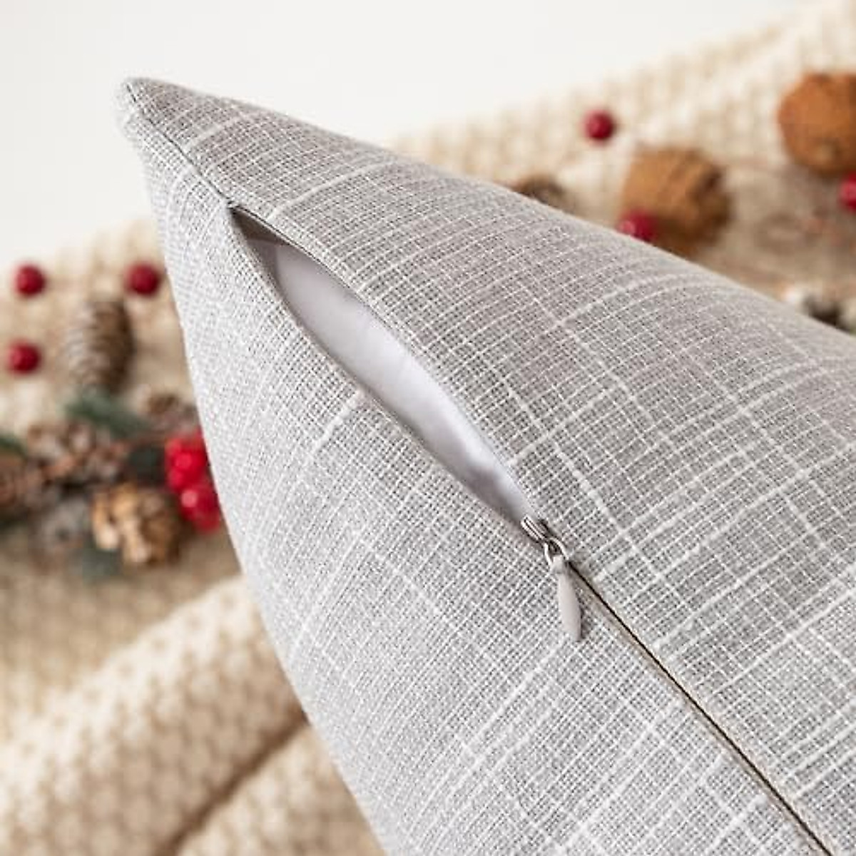 Kevin Textile Decor Pillow Cover Star Faux Linen Cushion Case with Hidden Zipper for Sofa/Chair/Couch, 2 Pcs, 16"x16", Grey White