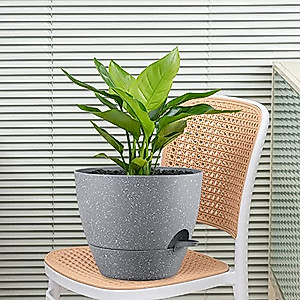 Warmplus Plastic Plant Pots Set of 3, 10/9/8 Inch Planters for Indoor, Plants with Drainage Holes and Watering Lip for Snake Plant, African Violet, Aloe and Most House Plants, Grey