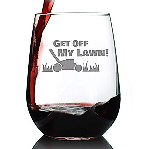 Get Off My Lawn Stemless Wine Glass - Funny Birthday Gifts Women and Men Over the Hill - Bday Party Decor - Large