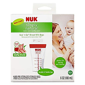 NUK Simply Natural Seal n' Go Breast Milk Bags, 100 CT