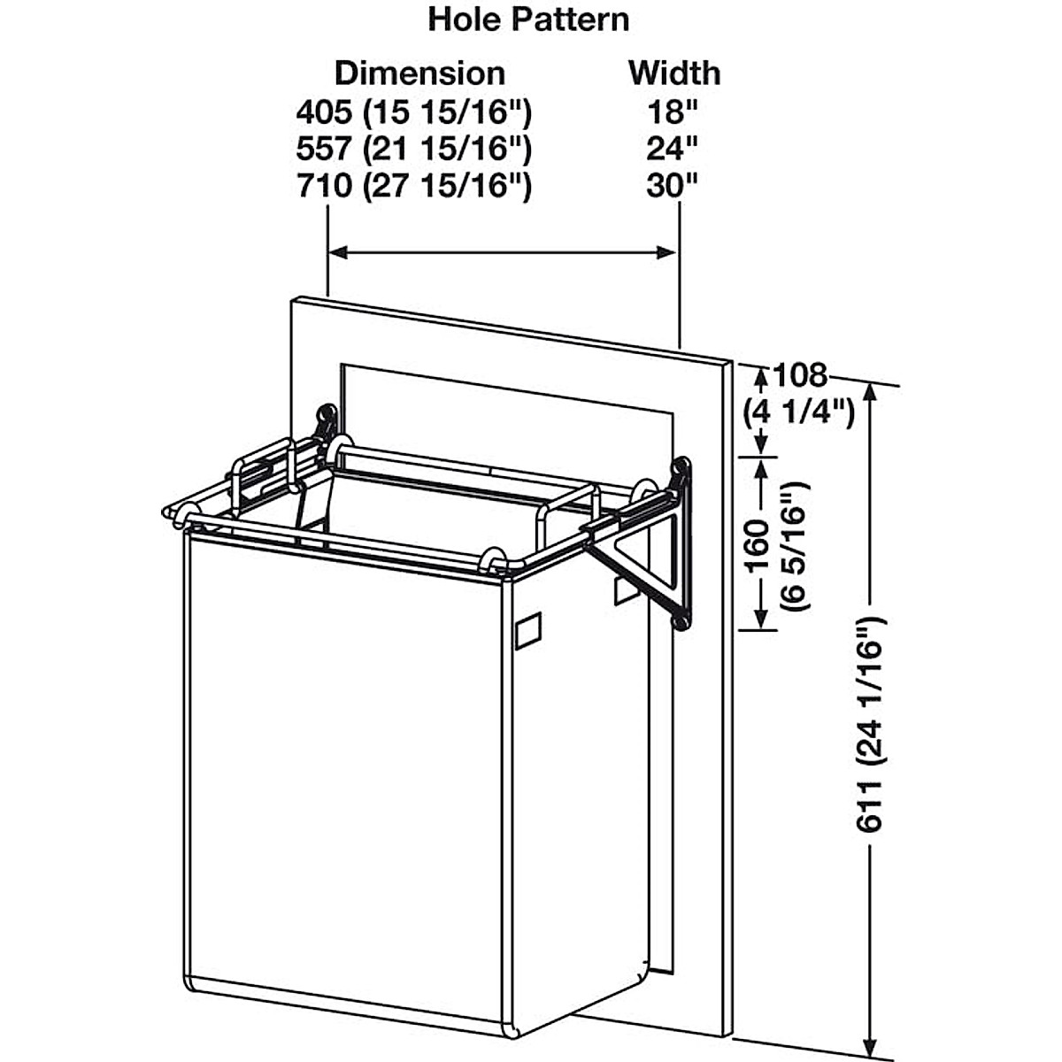 TAG Hardware Premium Tilt-Out Hamper with Removable Black Nylon Bag(s) (24" WIDE WITH 2 SMALL BAGS)