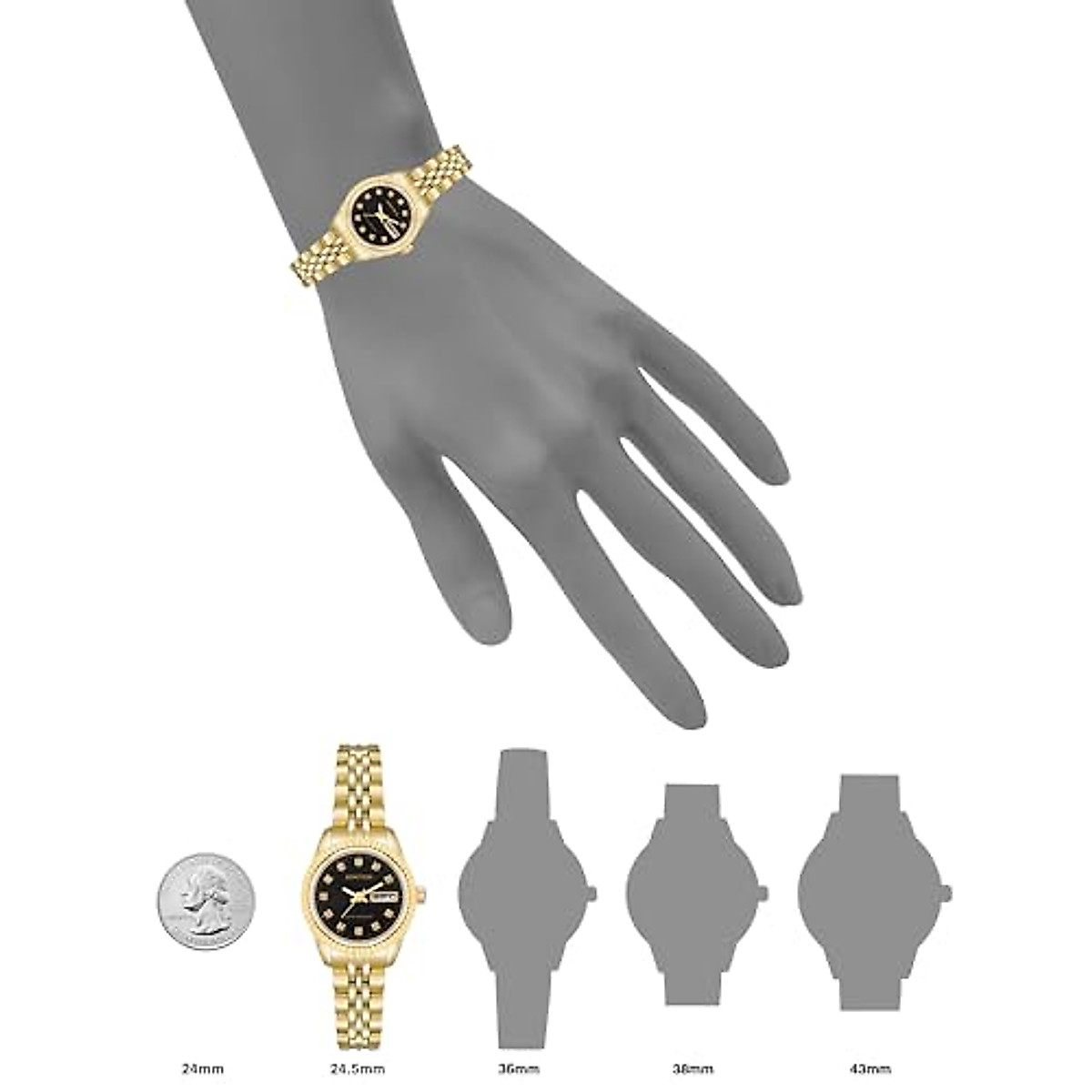 Armitron Women's Japanese Quartz Dress Watch with Stainless Steel Strap, Gold, 10 (Model: 75/2475BKGP)