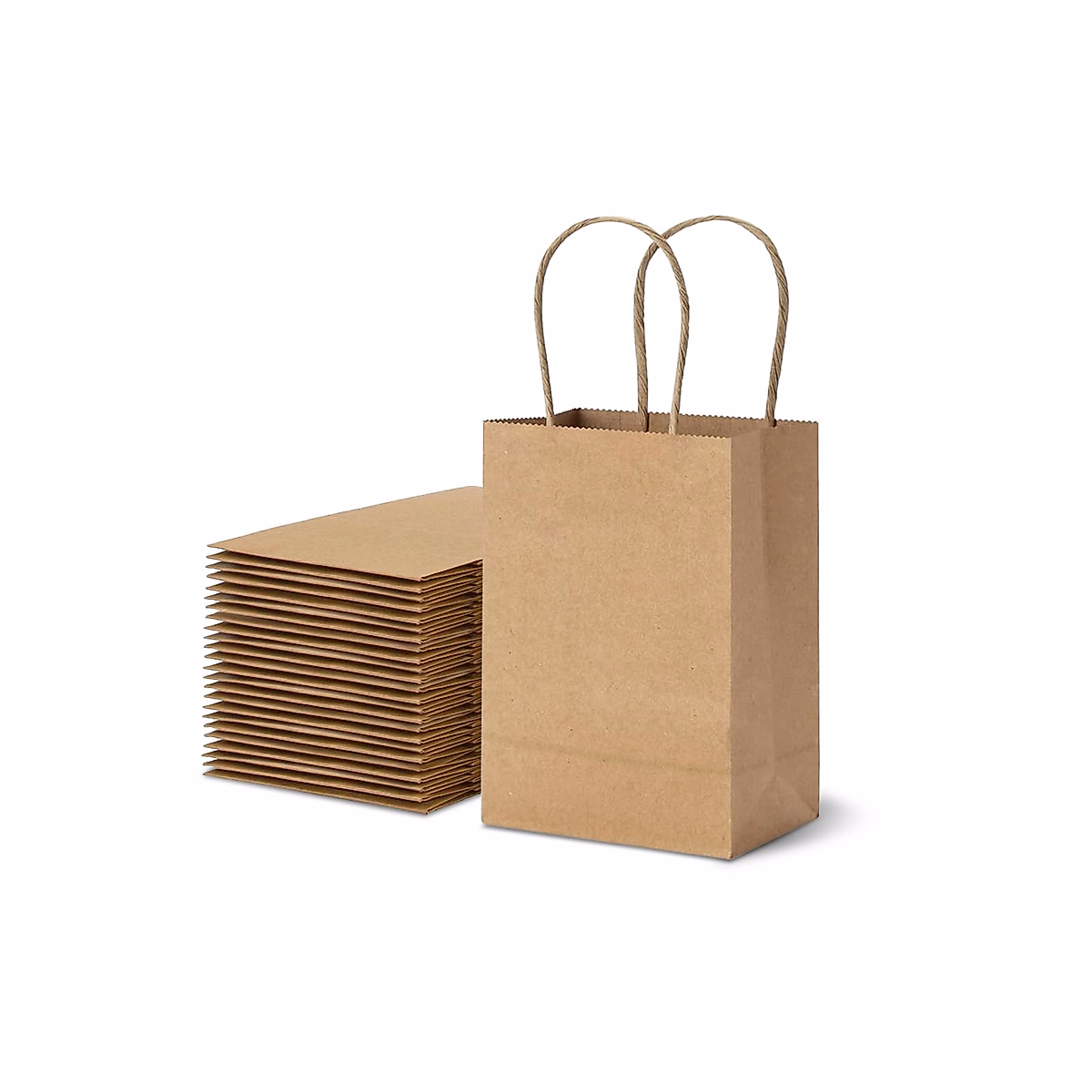 TOWRAP Small Gift Bags Bulk 100Pcs 5.25x3.75x8 Inch with Handles Brown Kraft Paper Bags,Party Bags, Shopping Bags,Retail Bags,Merchandise Bags,Favor Bags,Business Bags