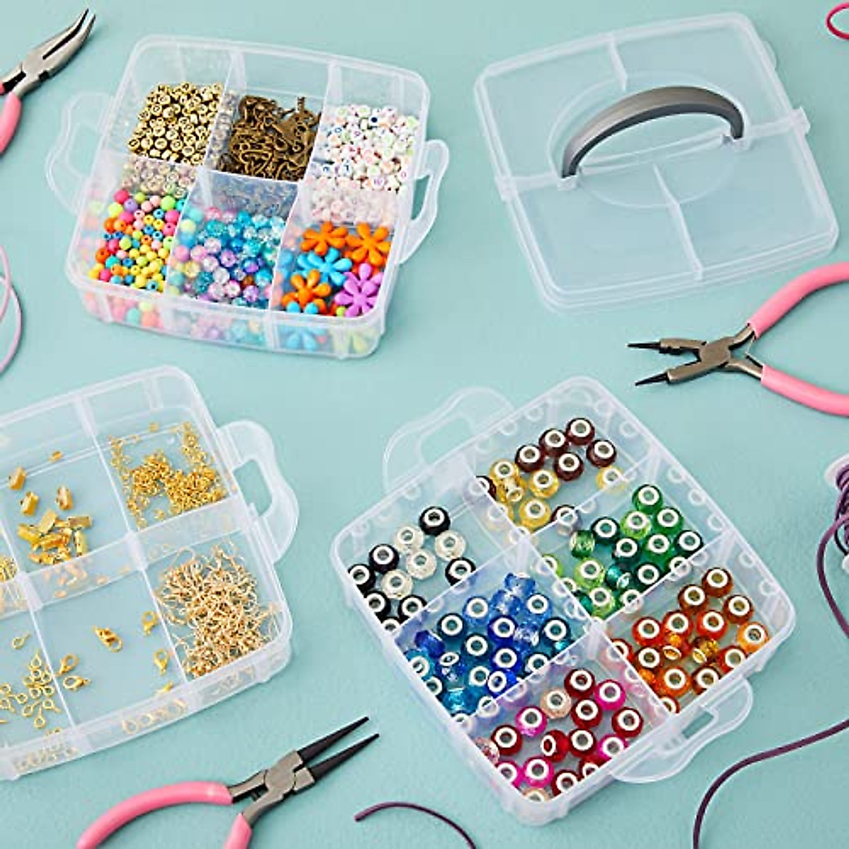 3 Tier Stackable Storage Containers with Adjustable Compartments for Beads, Sewing Accessories, Arts and Crafts Supplies (6 x 6 x 5 in)