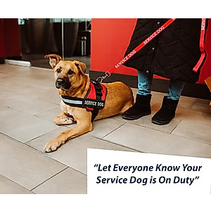 Red Service Dog Leash Wrap with Neoprene Handle and Reflective Service Dog Lettering - Supplies or Accessories for Service Dog Vest or Harness - Available in Red, Black, and Pink (Red, Service Dog)
