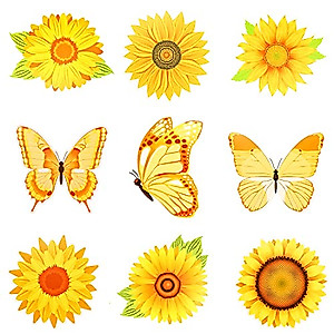 Summer Sunflower Cutouts, BENBO 45Pcs Spring Sunflower Wall Decals Butterfly Gerbera Daisy Bulletin Board Decoration Springtime Flower Cutouts with Glue Point Dots for Classroom School Birthday Party