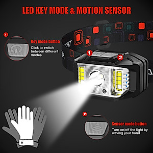 Headlamp Rechargeable,JNDFOFC 1200 Lumen Super Bright Motion Sensor LED Head Lamp flashlight, 2 PACK Waterproof Headlight with White Red Light,14 Modes Head Lights for Outdoor Camping Fishing Running