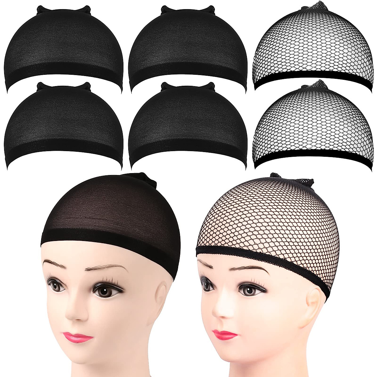 FANDAMEI 6PCS Wig Cap, 4PCS Black Nylon Wig Caps with 2PCS Black Mesh Wig Cap Net. Black Wig Caps for Women, Closed End Hair Mesh Net Wig Caps. Wig Caps for Halloween, Cosplay.