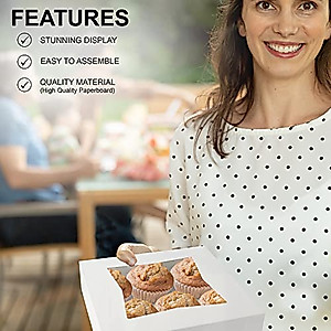 MT Products White Cookie Boxes with Window - Size of 8" X 8" X 2.5" - (25 Pieces) Auto Pop-Up Bakery Boxes - Perfect for Donuts, Muffins, and, Cookies - Made in the USA