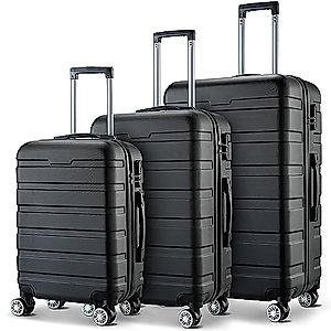 Damipow Suitcase TSA Lock,3 Piece Luggage Sets(20/24/28),Travel Luggage with Spinner Wheels,A0023-Black