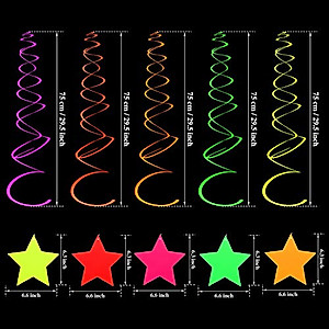 50 Pieces Glow Party Supplies Hanging Swirl Decorations Neon Star Swirl Hanging Decorations for Neon Party Glow Party Ceiling Decorations