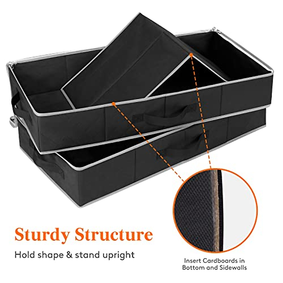 Lifewit 2 Pack Under Bed Clothes Organizer, Bundle with 4 Pack 60L Clothes Storage Bags, Black