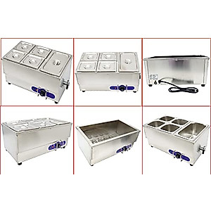 INTSUPERMAI 5 Pots Electric Commercial Food Soup Warmer Canteen Buffet Steam Heater Stainless Steel 110V 1500W 1/6 GN x4+1/3GN x1 6 inch deep Adjustable Temp Restaurants, Catering and Parties