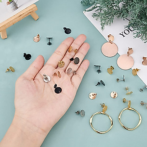 UNICRAFTALE 4 Mixed Colors Stud Earrings 40pcs(20Pairs) Stainless Steel Stud Earring with Ear Nuts 0.8mm Pin Flat Round Earring Post with Loop Earring Studs Components for Jewelry Making