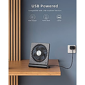 Koonie USB Fan, Strong Wind Ultra Quiet Small Desk Fan 220° Tilt Folding 3 Speeds Adjustable USB-C Powered Personal Fan for Home Office Desktop Black
