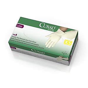 Medline CUR8103H Curad Powder-Free Textured Latex Exam Gloves, X-Small, Beige (Box of 100)