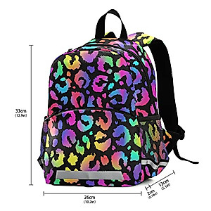 ALAZA Rainbow Leopard Print Cheetah Colorful Kids Toddler Backpack Purse for Girls Boys Kindergarten Preschool School Bag w/Chest Clip Leash Reflective Strip