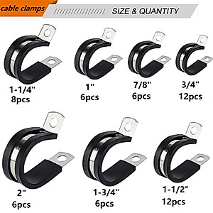 56PCS Large Cable Clamps Assortment Kit,304Stainless Steel Rubber Coated Cushioned Insulated Cable Clamps,Automotive Wire Clamps, Loop Pipe Clamps in 7 Sizes—3/4" 7/8" 1" 1-1/4" 1-1/2" 1-3/4" 2"