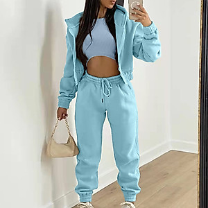 sumensumen Womens Sweat Suits 2 Piece With Hoodie,Lounge Sets 2 Piece Outfits-Hoodie Sweatshirt and Jogger Sweatpants Blue,X-Large