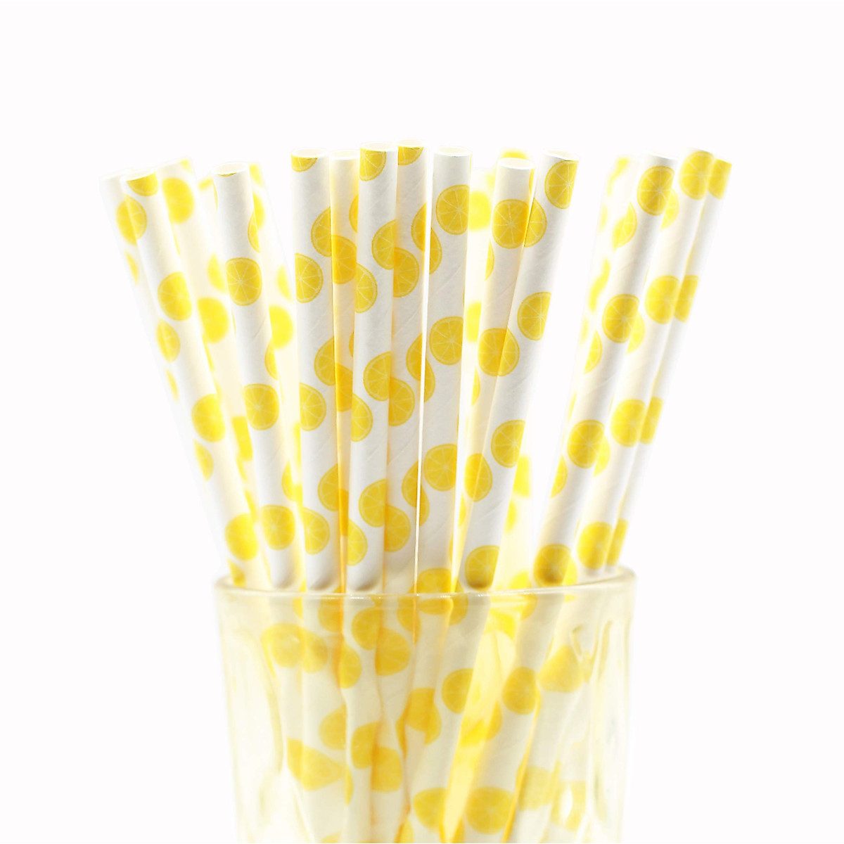50-Pack Biodegradable Paper Drinking Straws for Party Supplies Bridal/Baby Shower Wedding Decorations, Bulk Paper Straws for Juices, Shakes, Smoothies, Lemon Theme