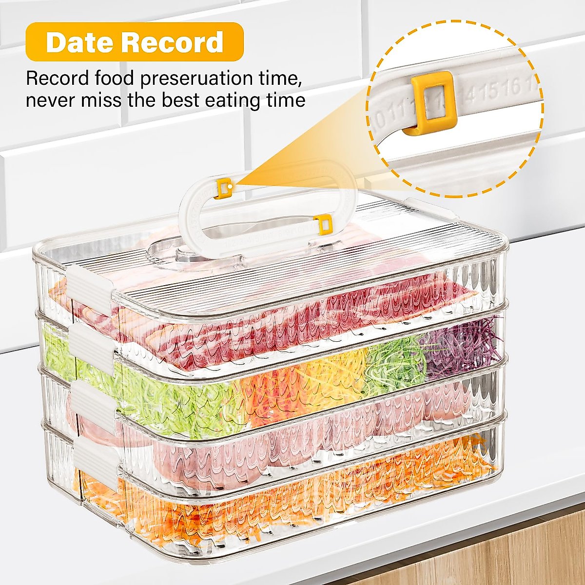 Deli Meat Container for Fridge, 4 Layer Meat and Cheese Container for Fridge Bacon Keeper for Refrigerator Organizers and Storage Airtight Food Storage Boxes with Lids Stackable Cold Cut Container