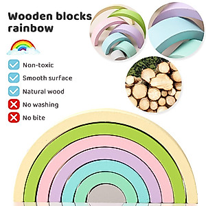 Wooden Rainbow Stacker Nesting Puzzle Blocks, 7pcs Wooden Sorting & Stacking Toys for Toddlers, Building Blocks Set Early Educational Montessori Matching Toys for Preschool Boys Girls