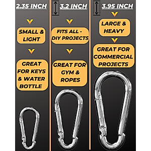 5 Pack - Multipurpose Heavy Duty Carabiner - Snap Hooks - Small Carabiner Clip - Large Carabiner Clip - Clips for Keys - Carribeaner Hook (2.35 Inch)