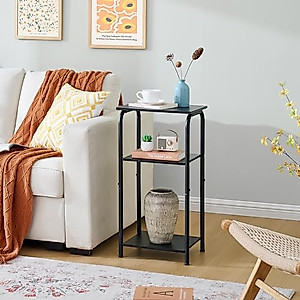 Tajsoon Tall End Table 3 Tier 30 Inch Narrow Side Table with Storage Shelves, Small Table Stand for Small Spaces with Metal Frame, Small Sofa Table for Living Room, Bedroom, Office, Black