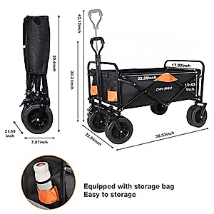 Folding Wagon Cart Heavy Duty Garden Carts, 330 Lbs Large Capacity Foldable Outdoor Camping Beach for Sand Grocery Utility Buggy Cart, Big Wheels & Adjustable Rolling Wagon Travel Shopping Use, Black