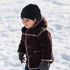 Durio Soft Warm Knitted Baby Hats Caps Cute Cozy Chunky Winter Infant Toddler Baby Beanies for Boys Girls 3 Pack Black & Light Grey & Navy