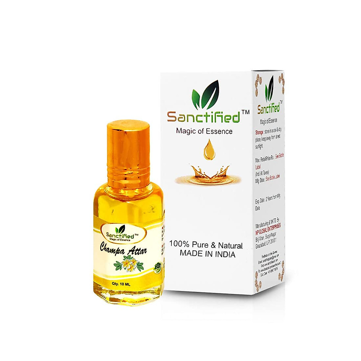 SANCTIFIED Champa Ittar Perfume Natural Long Lasting Non-Alcoholic (10 Ml), Champa Attar (Scent Of Forest)