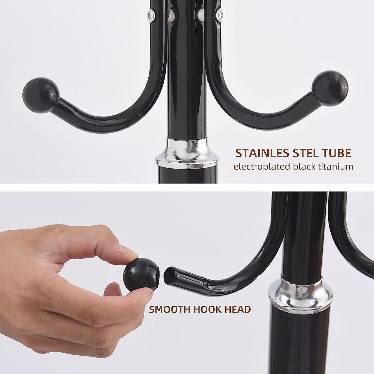 GAMNOF Black Coat Rack ​Freestanding, Metal Coat Rack Coat Hanger Stand, Entryway Tree Coat Rack Stand, High-grade Hat Tree with 12 Hooks & Natural Marble Base