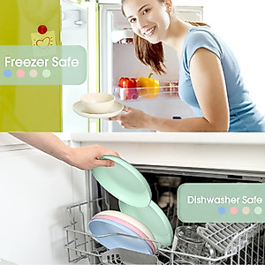 64 Pcs Wheat Straw Dinnerware Sets Unbreakable Dinnerware Set Plastic Dishes Set Reusable Lightweight RV Camping Bowls Dishes Plates Cups Set Microwave Safe Dinnerware for Kitchen Indoor