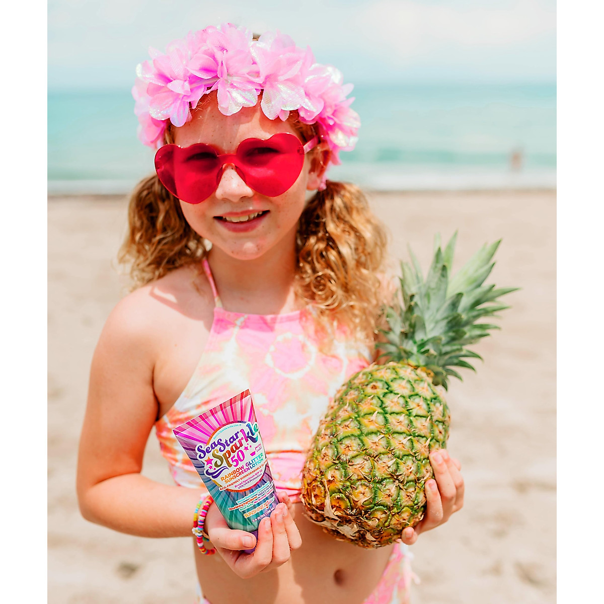 Seastar Sparkle - Rainbow Party Cake Scented Glitter Sunscreen - SPF 50 - Biodegradable Sunscreen, Kids, Water Resistant, Glitter lotion, Cruelty Free, Kids Lotion, Made in USA, 3.4oz