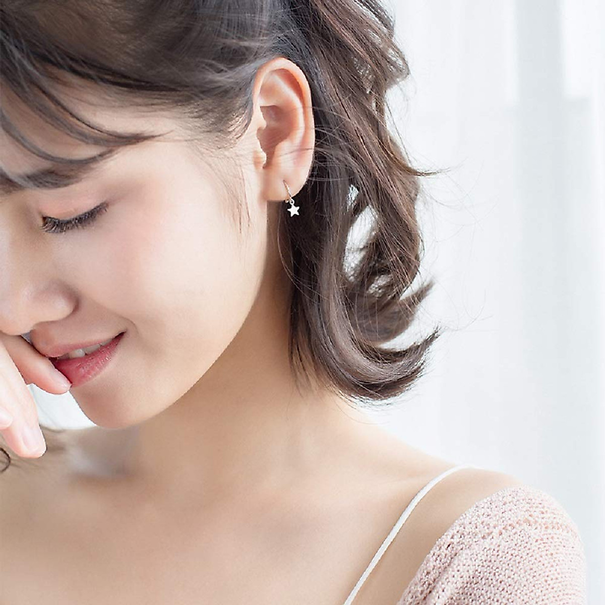 Mini Star Dangle Sterling Silver Small Hoop Earrings for Women TCartilage Sleeper Hoops Cute Jewelry