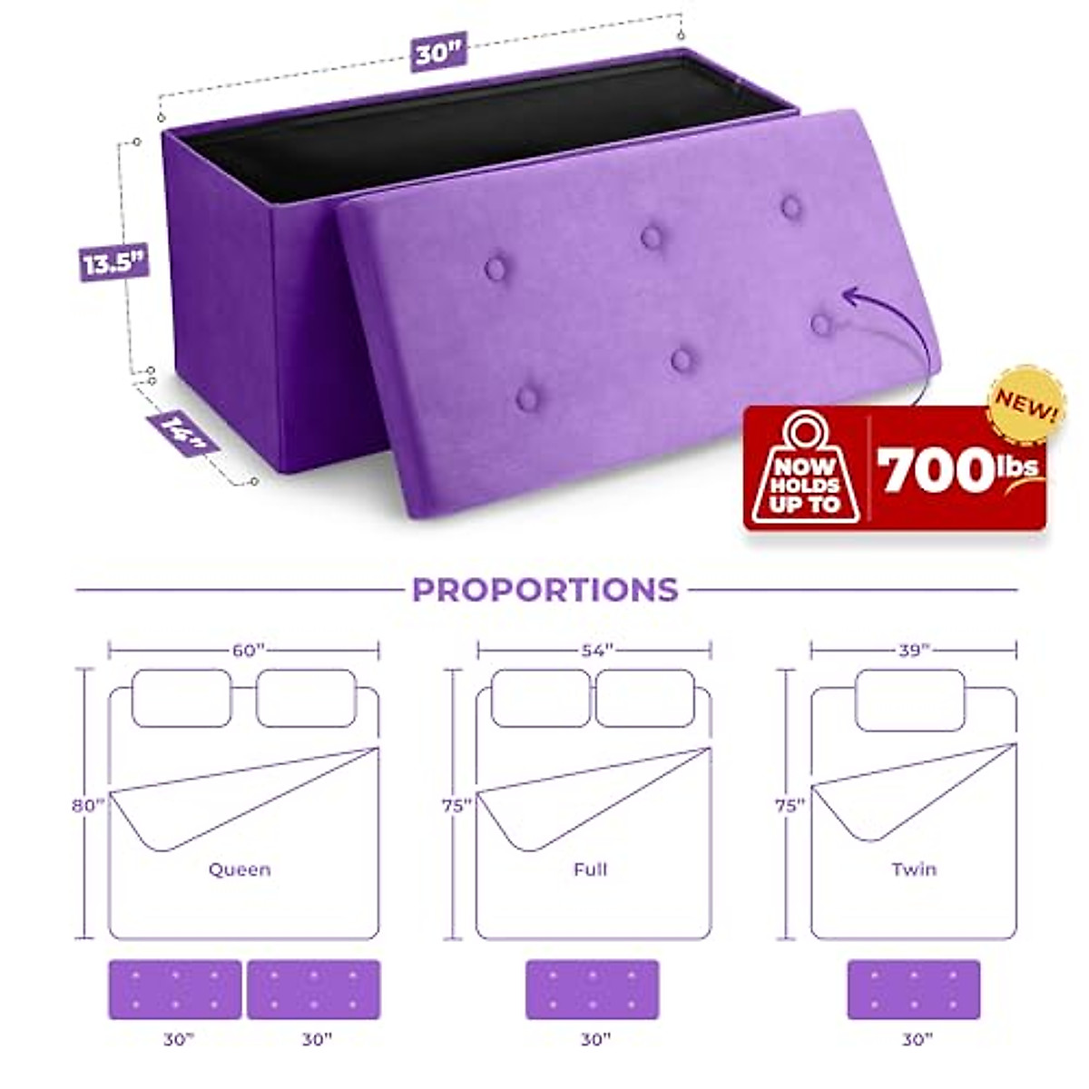 Sorbus Storage Ottoman Bench – Collapsible/Folding Bench Chest with Cover – Perfect Toy and Shoe Chest, Hope Chest, Pouffe Ottoman, Seat, Foot Rest, – Contemporary Faux Suede (Purple)