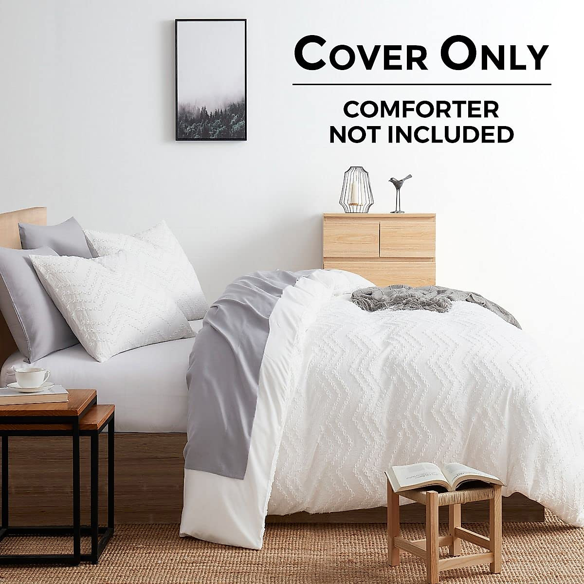 White Duvet Cover Queen Size - Boho Bedding Queen Duvet Cover Set, 3 Piece Tufted Double Brushed Boho Duvet Cover with Zipper Closure, 1 Queen Size Duvet Cover 90x90 Inches and 2 Pillow Shams