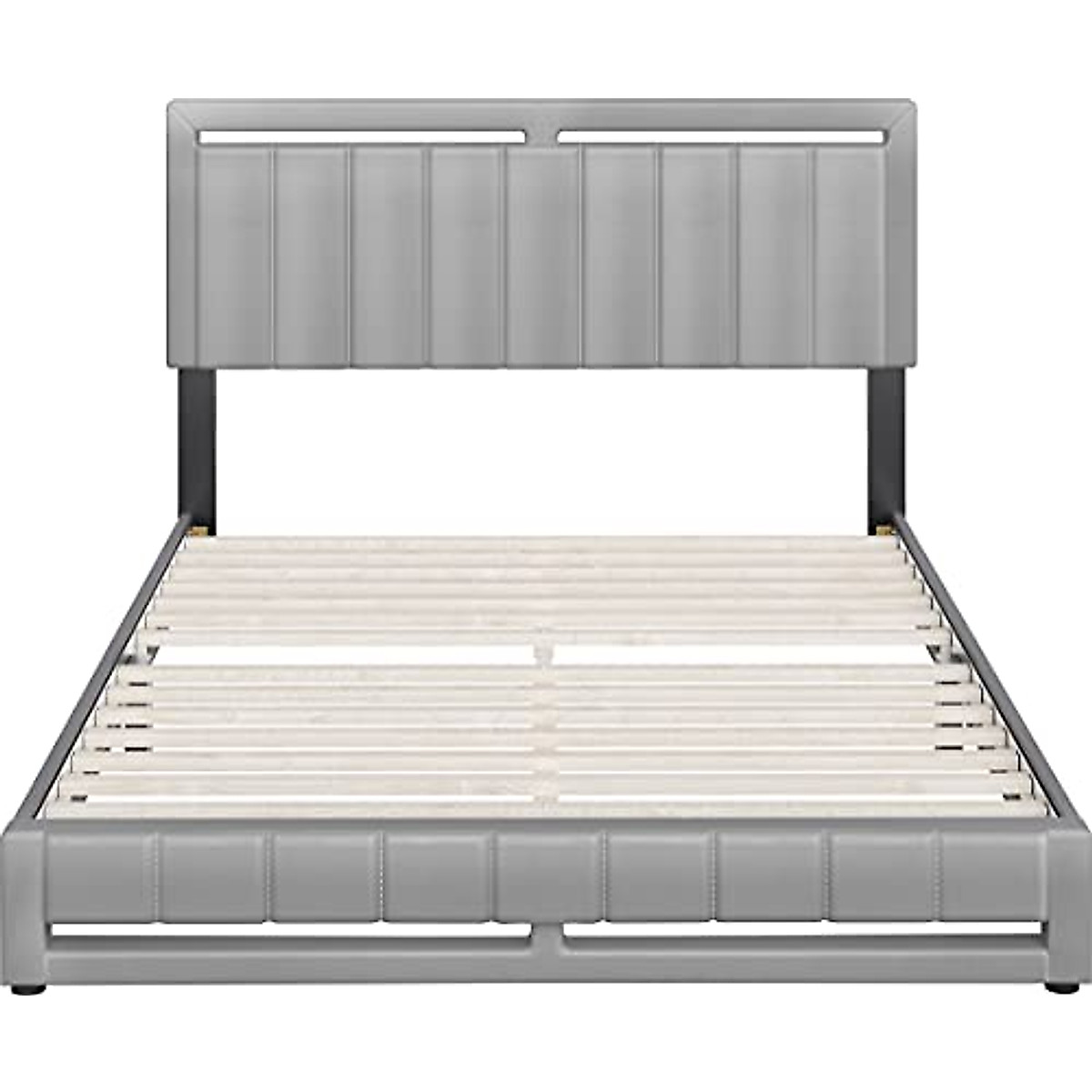 Boyd Sleep Beaumont Upholstered Platform Bed Frame with Headboard, Mattress Foundation NOT Required: Faux Leather, Grey, Full
