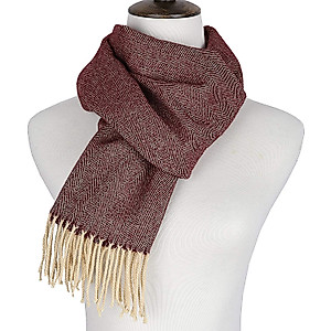 Runtlly Men's Winter Scarf Soft Classic Cashmere Feel Scarves Unisex 9-4 Wine Red