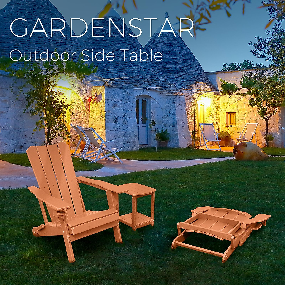 GARDENSTAR Adirondack Square Outdoor Side Table,2-Tier Storage Patio Side Table, HDPE End Tables for Backyard Pool Porch Garden Lawn GoldenYellow