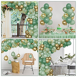 72Pcs Sage Green Balloons Set, Green Latex Balloon with 12inch 5inch Pearl Green Balloons Metallic Gold Balloons Light Olive Green Coffetti Balloons for Baby Shower Birthday Wedding Party Decorations