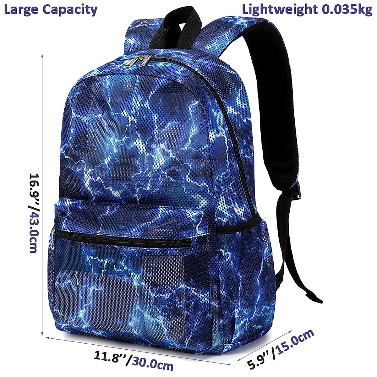 Meisohua Mesh Backpack for Boys Lightning Blue School Backpack for Kids Boys 2 in 1 Set See Through Casual Backpack for Teen Boys Girls