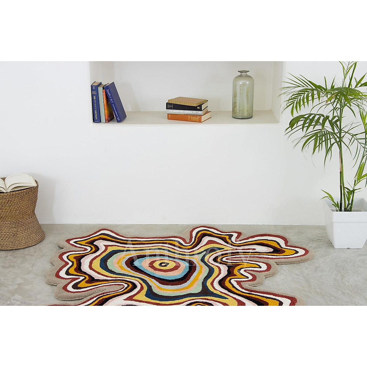 Anthrofy Illusion Waves Area Rug – 5’ x 8' – Handmade Wool Area Rugs – Multi Color – Rugs for Living Room, Bedroom – Anti-Skid – Carpets with Non-Slip Natural Backing with 100% Cotton