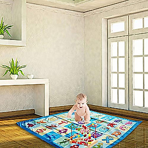 51" Multi-Purpose Waterproof Baby Splat Mat for Under High Chiar, Portable Play Mat for Toddler, Non-Slip Floor Splash Mat and Table Cloth (Cute Letter)